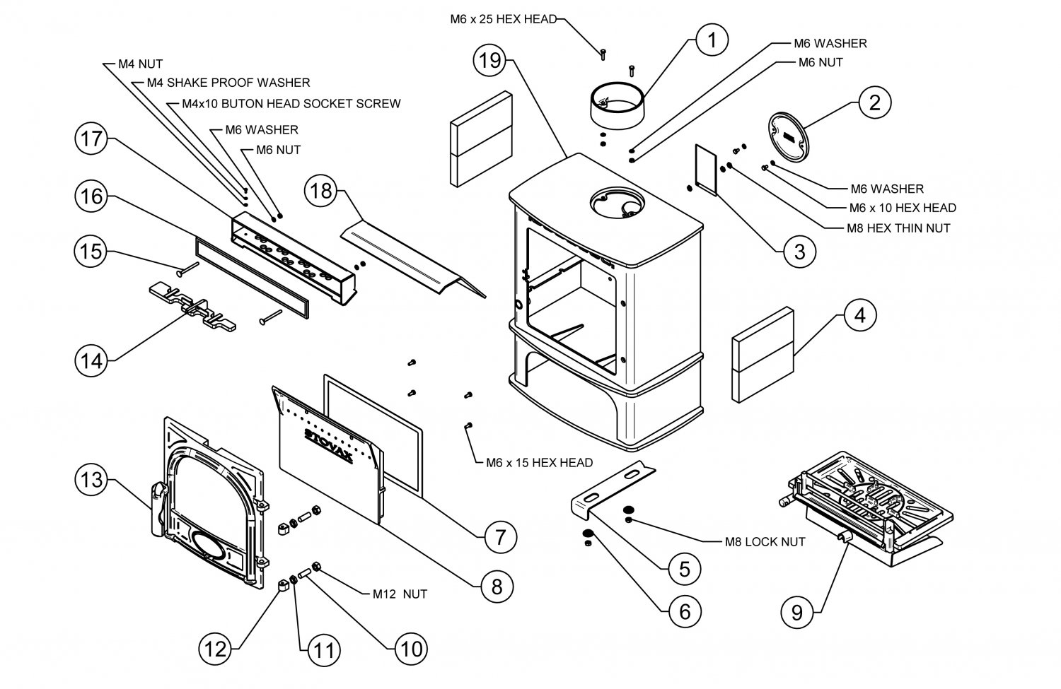Stockton 5 Multi Fuel Stove Midline MK2 1dw - Stovax Spare Parts